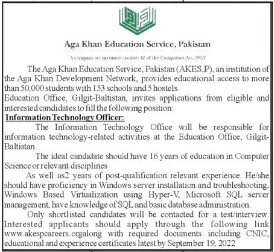 Aga Khan Education Service AKES Pakistan Jobs 2022 2025 Job Advertisement Pakistan