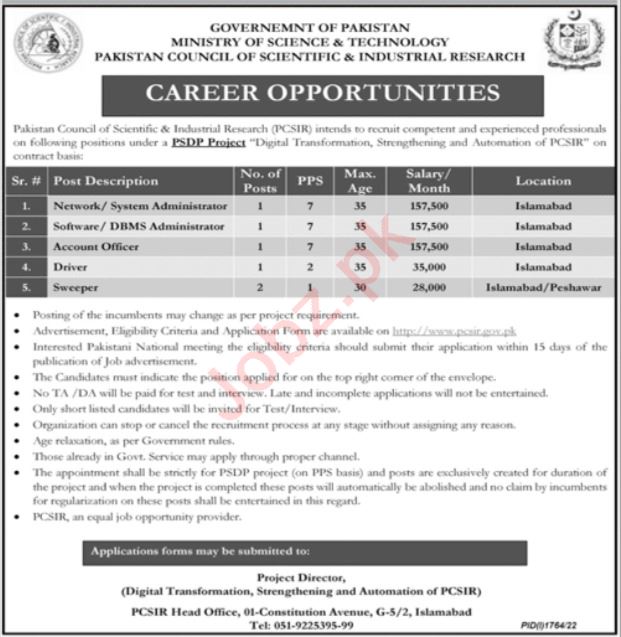 Pakistan Council of Scientific & Industrial Research Jobs 2025 Job Advertisement Pakistan