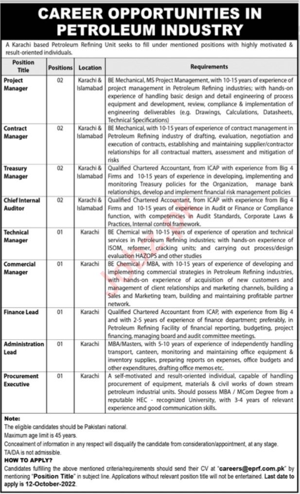 Petroleum Refining Unit Jobs 2022 in Karachi 2024 Job Advertisement ...