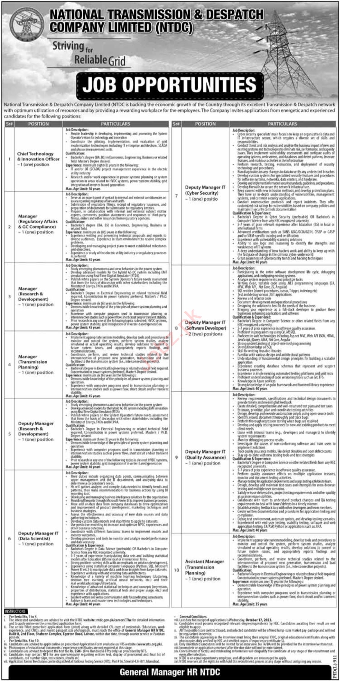 National Transmission & Despatch Company Jobs 2022 2025 Job Advertisement Pakistan