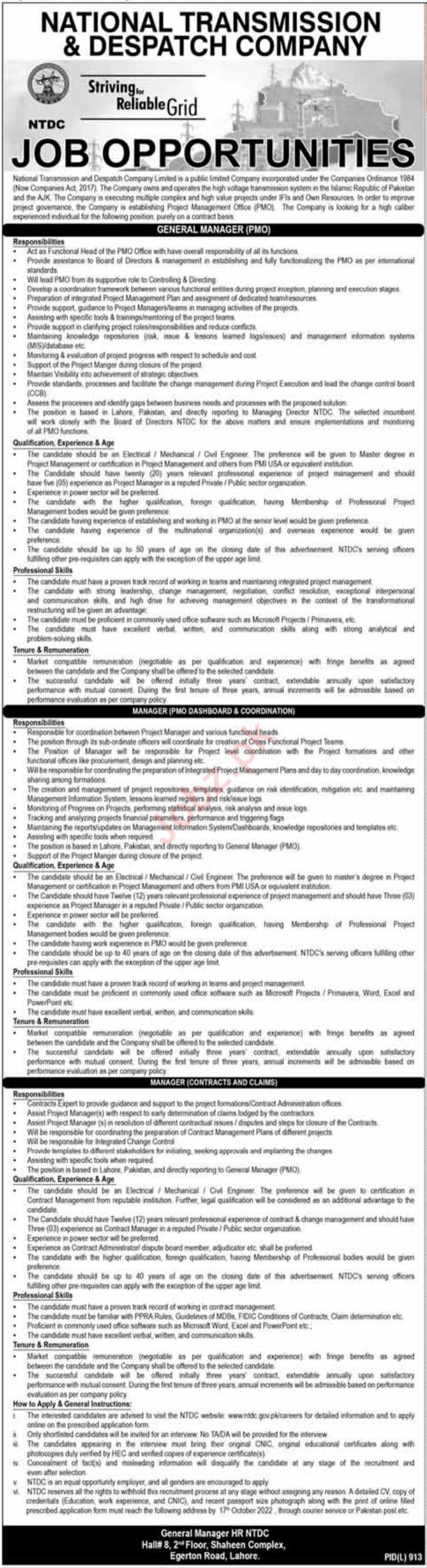 National Transmission & Despatch Company Jobs 2022 2024 Job Advertisement Pakistan