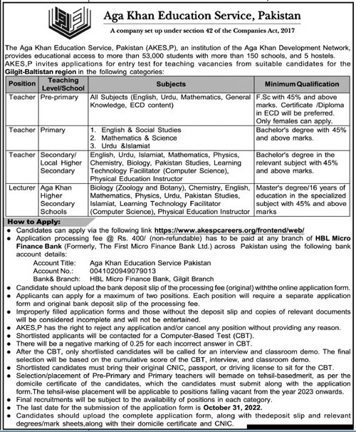 Aga Khan Education Service Pakistan Gilgit Job 2022 2025 Job Advertisement Pakistan
