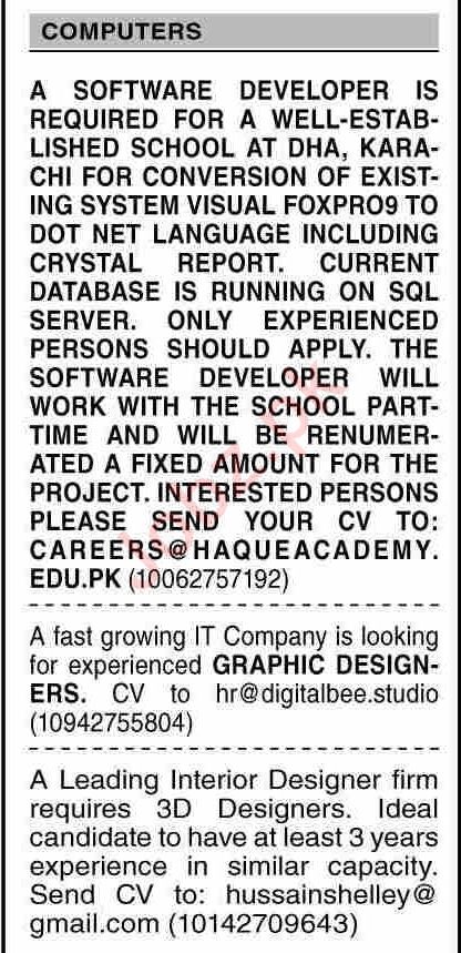 Dawn Sunday Classified Ads 30 Oct 2022 for Computer Staff 2024 Job ...