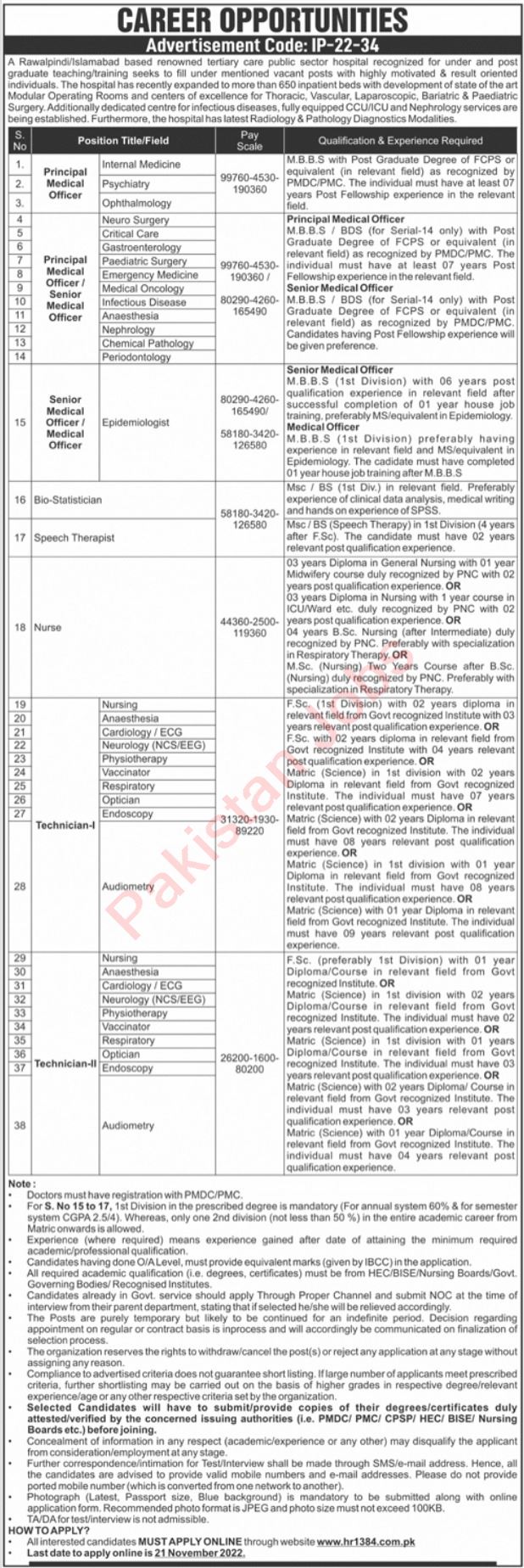 Employment Opportunity at Public Sector Hospital Lahore 2024 Job ...