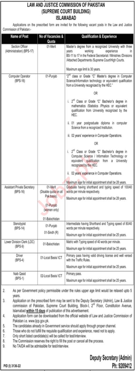Situations Vacant at Law and Justice Commission of Pakistan 2025 Job Advertisement Pakistan