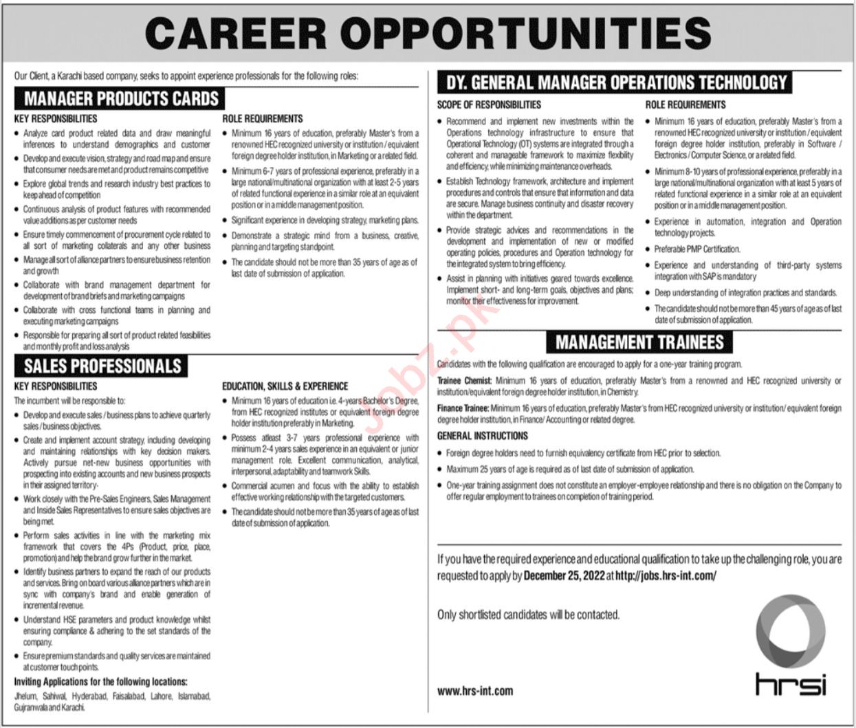 HRSI Company Jobs 2022 in Karachi 2024 Job Advertisement Pakistan