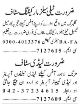 Marketing Staff and Computer Operator jobs in Lahore 2023 Job ...
