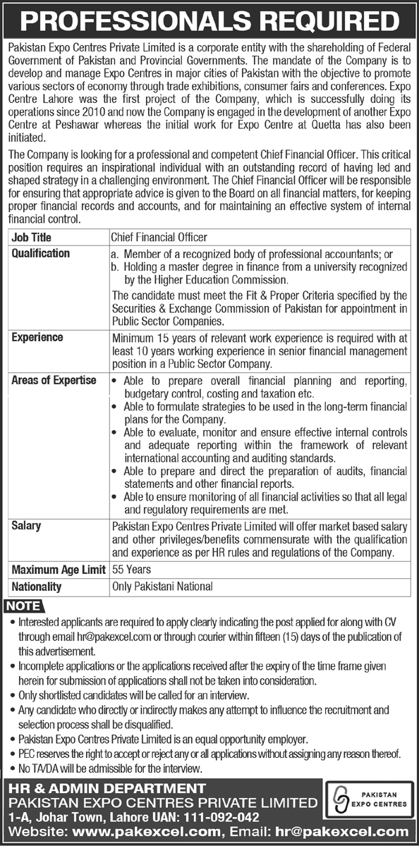 Job Vacancy at Pakistan Expo Centres Pvt Ltd 2025 Job Advertisement Pakistan