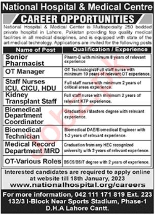National Hospital and Medical Center Jobs 2023 2024 Job Advertisement Pakistan