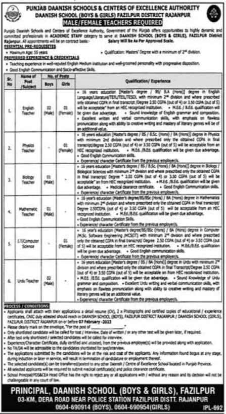 Punjab Daanish Schools Teaching Jobs 2023 in Rajanpur 2025 Job ...