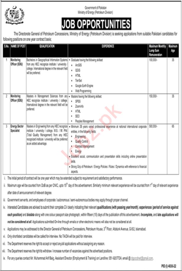 Vacant Positions at Ministry of Energy Petroleum Division 2025 Job Advertisement Pakistan