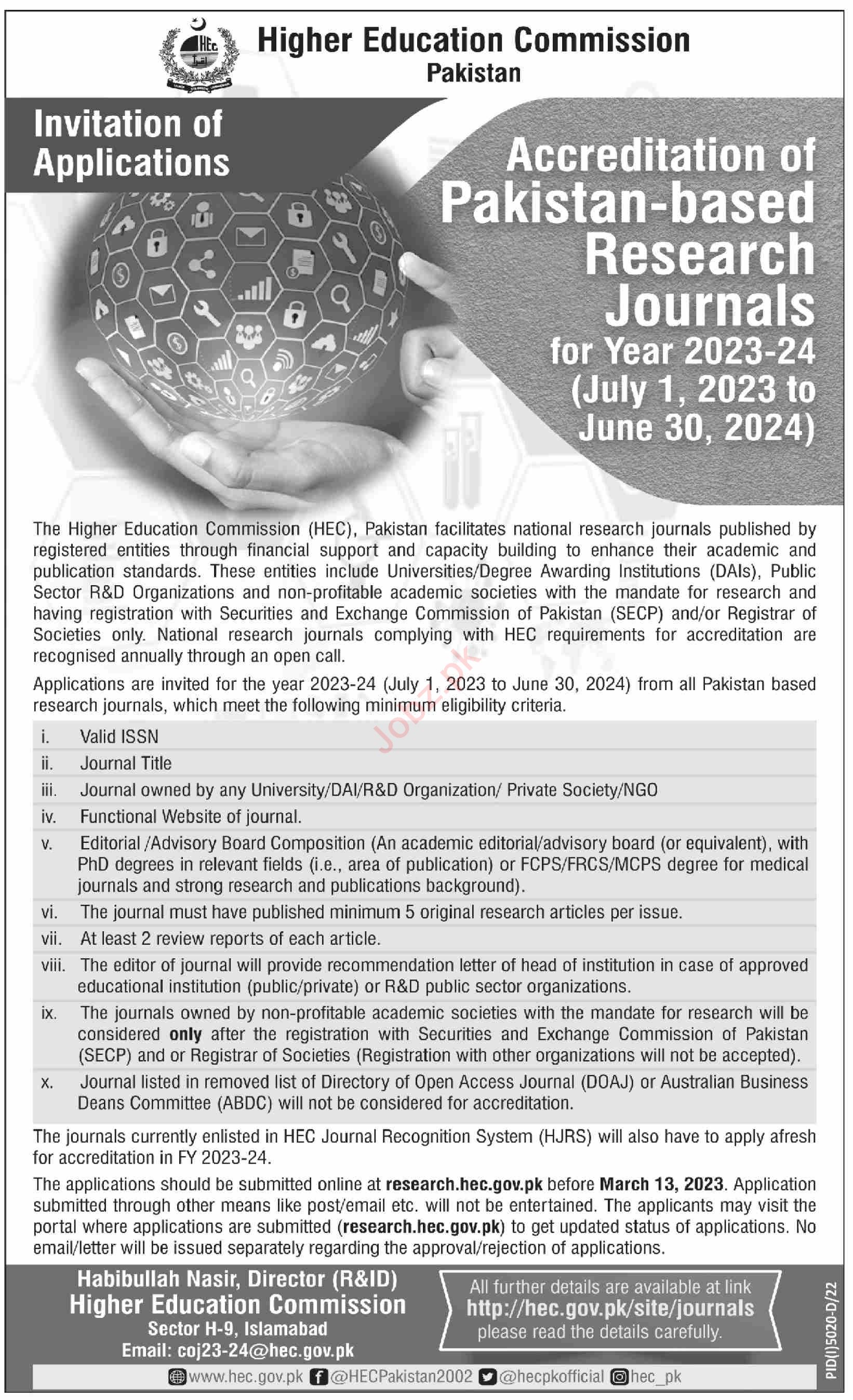 HEC Pakistan Research Journals 2023 2024 2024 Job Advertisement Pakistan