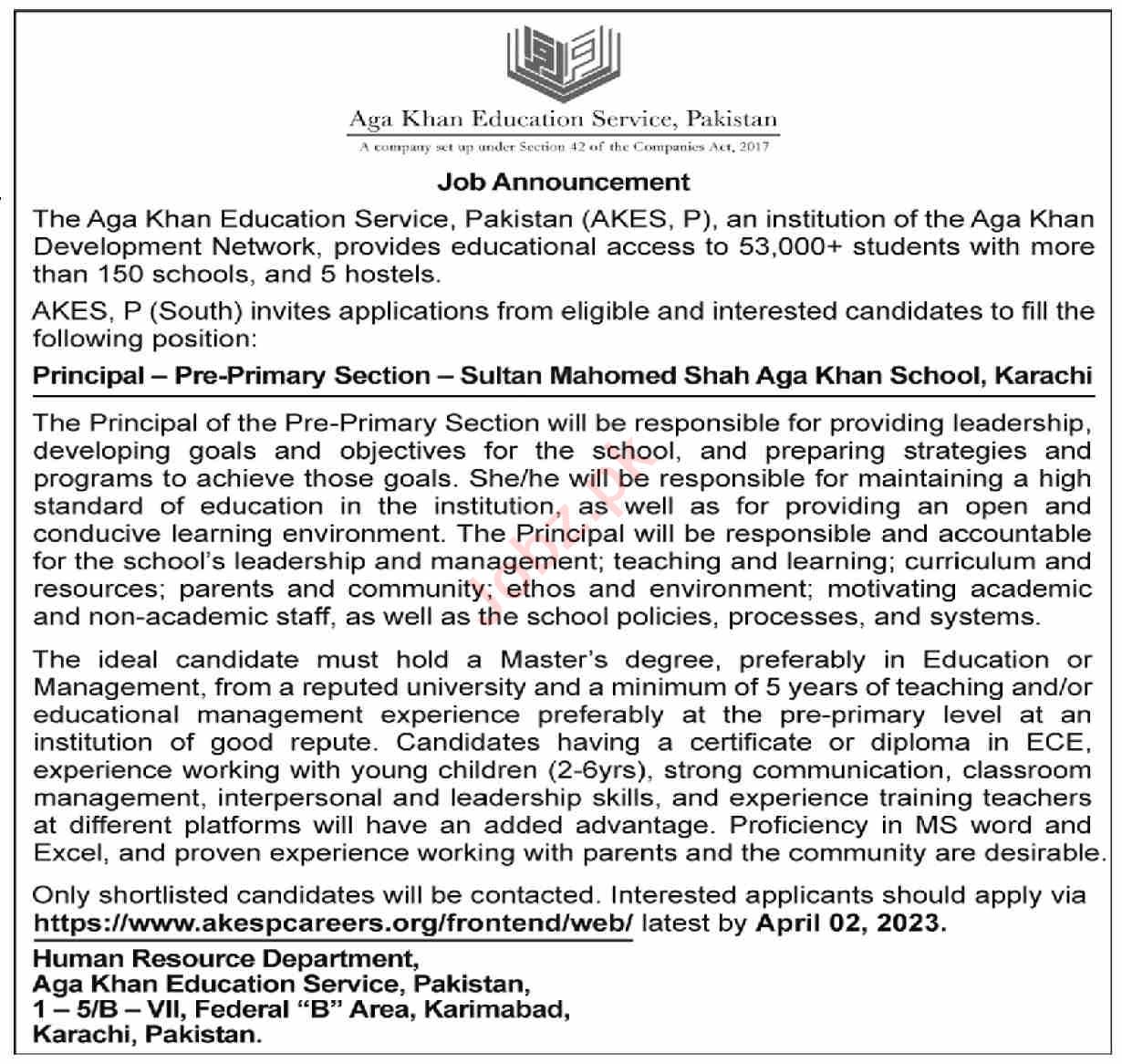 Aga Khan Education Service Pakistan Karachi Jobs 2023 2025 Job Advertisement Pakistan