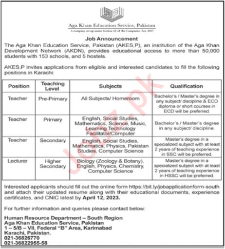 Aga Khan Education Service Pakistan Karachi Jobs 2023 2024 Job Advertisement Pakistan
