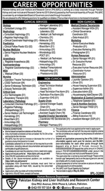 Jobs Advertisement at Pakistan Kidney And Liver Institute 2025 Job Advertisement Pakistan