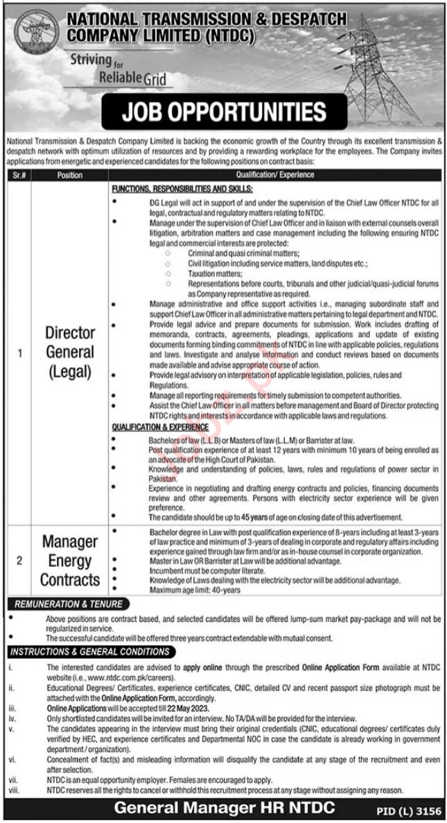 Vacant Positions at National Transmission & Despatch Company 2024 Job Advertisement Pakistan