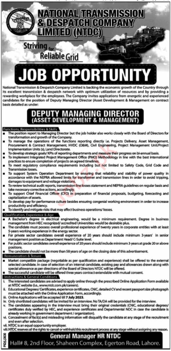 Job Opportunity at National Transmission & Despatch Company 2024 Job Advertisement Pakistan