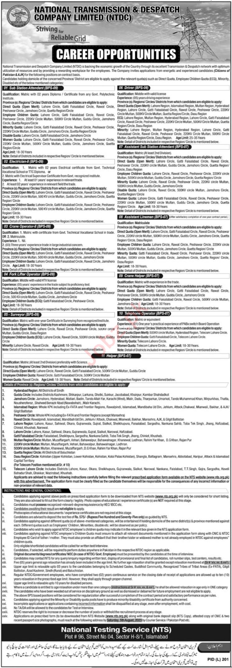 Jobs Available at National Transmission & Despatch Company 2024 Job Advertisement Pakistan