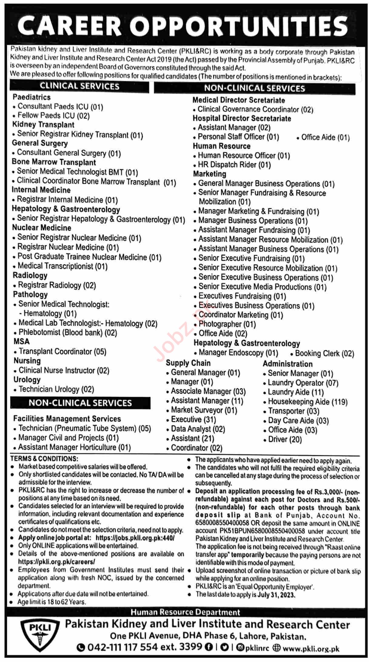 Job Advertisement at PKLI Lahore 2023 2025 Job Advertisement Pakistan