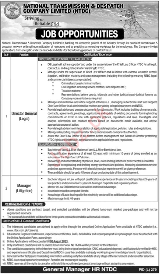 National Transmission & Despatch Company Jobs 2023 2024 Job Advertisement Pakistan