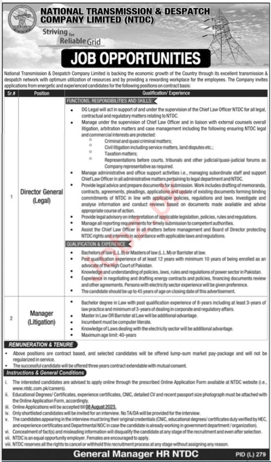 Jobs Available at National Transmission & Despatch Company 2024 Job Advertisement Pakistan