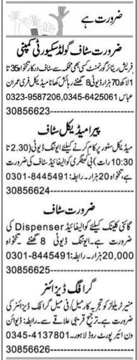 Dispenser & Graphic Designer Jobs 2023 in Lahore 2025 Job Advertisement Pakistan