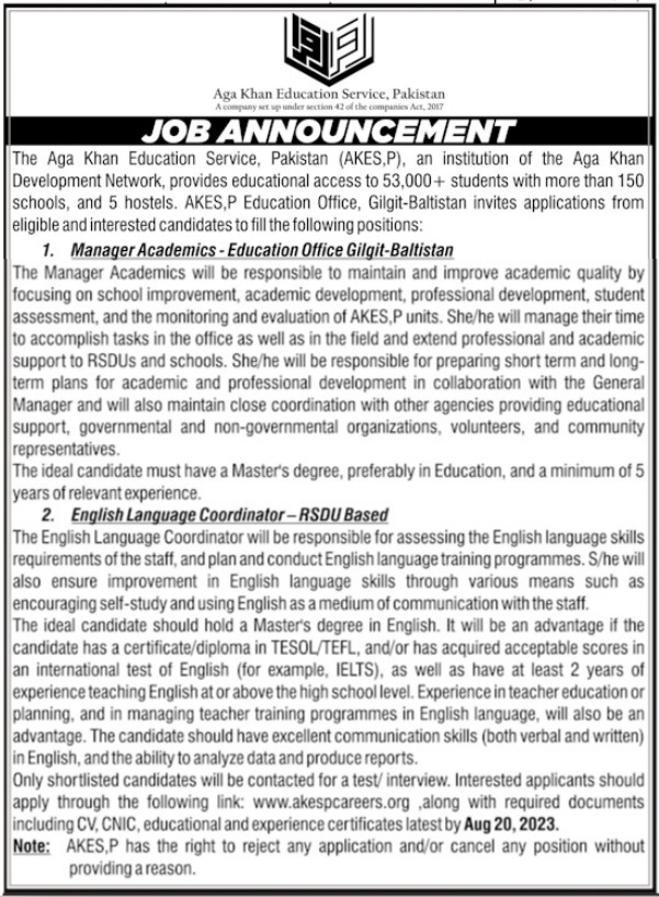 Aga Khan Education Service Pakistan Gilgit Jobs 2023 2025 Job Advertisement Pakistan