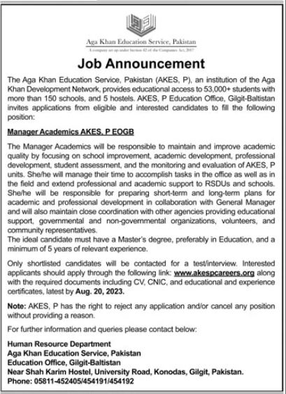 Aga Khan Education Service Pakistan Jobs 2022 2024 Job Advertisement Pakistan