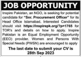 Job Opportunity at Inspire Pakistan 2024 Job Advertisement Pakistan