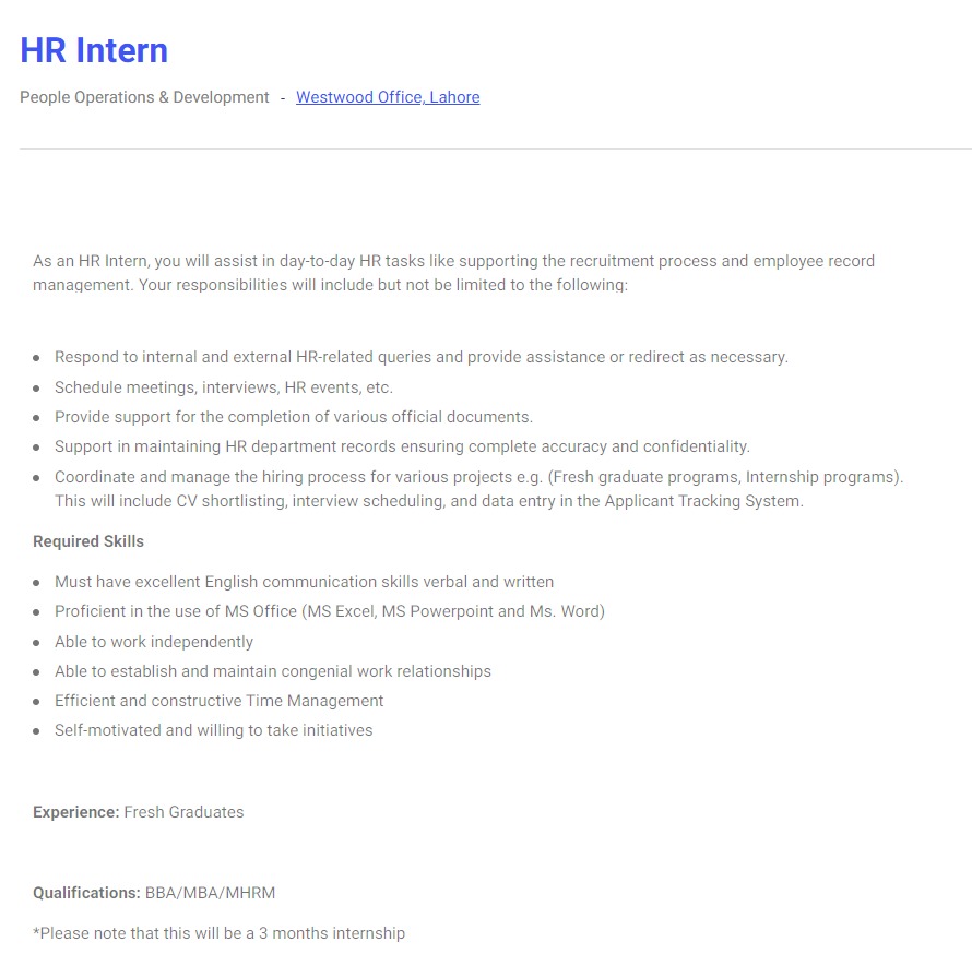Arbisoft HR Intern Jobs 2023 2025 Job Advertisement Pakistan