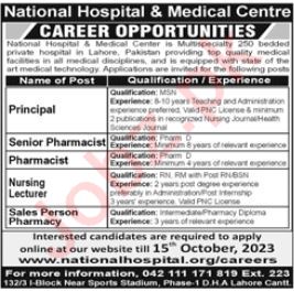 National Hospital and Medical Center Jobs 2023 2024 Job Advertisement Pakistan