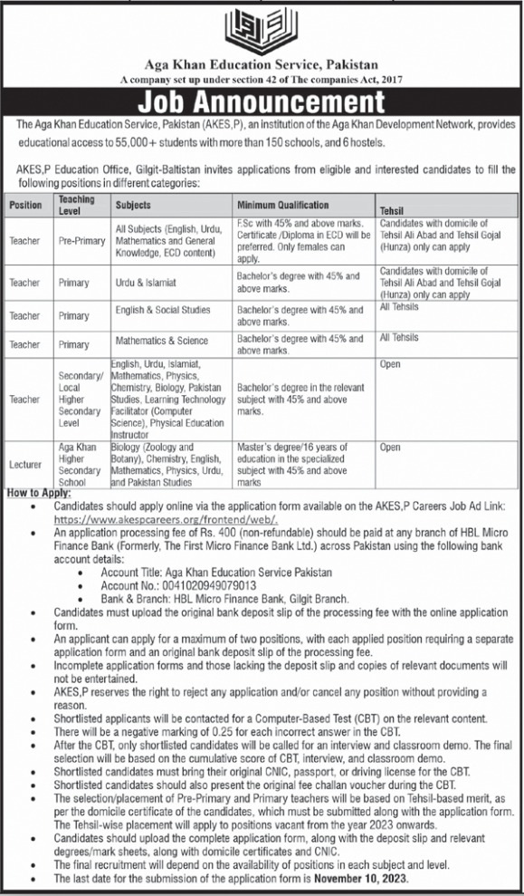 Aga Khan Education Service AKES Pakistan Jobs 2023 2025 Job Advertisement Pakistan