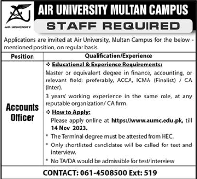 Air University Multan Job 2023 2025 Job Advertisement Pakistan