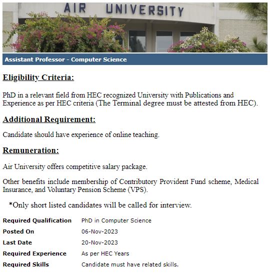 Air University Assistant Professor Computer Jobs 2023 2024 Job ...