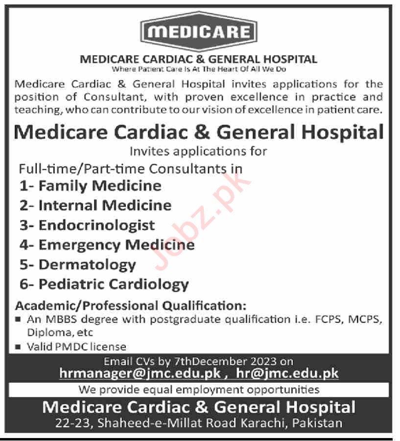 Medicare Cardiac and General Hospital Jobs 2023 2025 Job Advertisement Pakistan