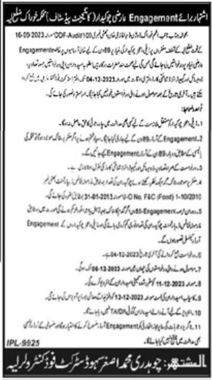 Food Department Layyah Jobs 2023 for Chowkidar 2024 Job Advertisement Pakistan