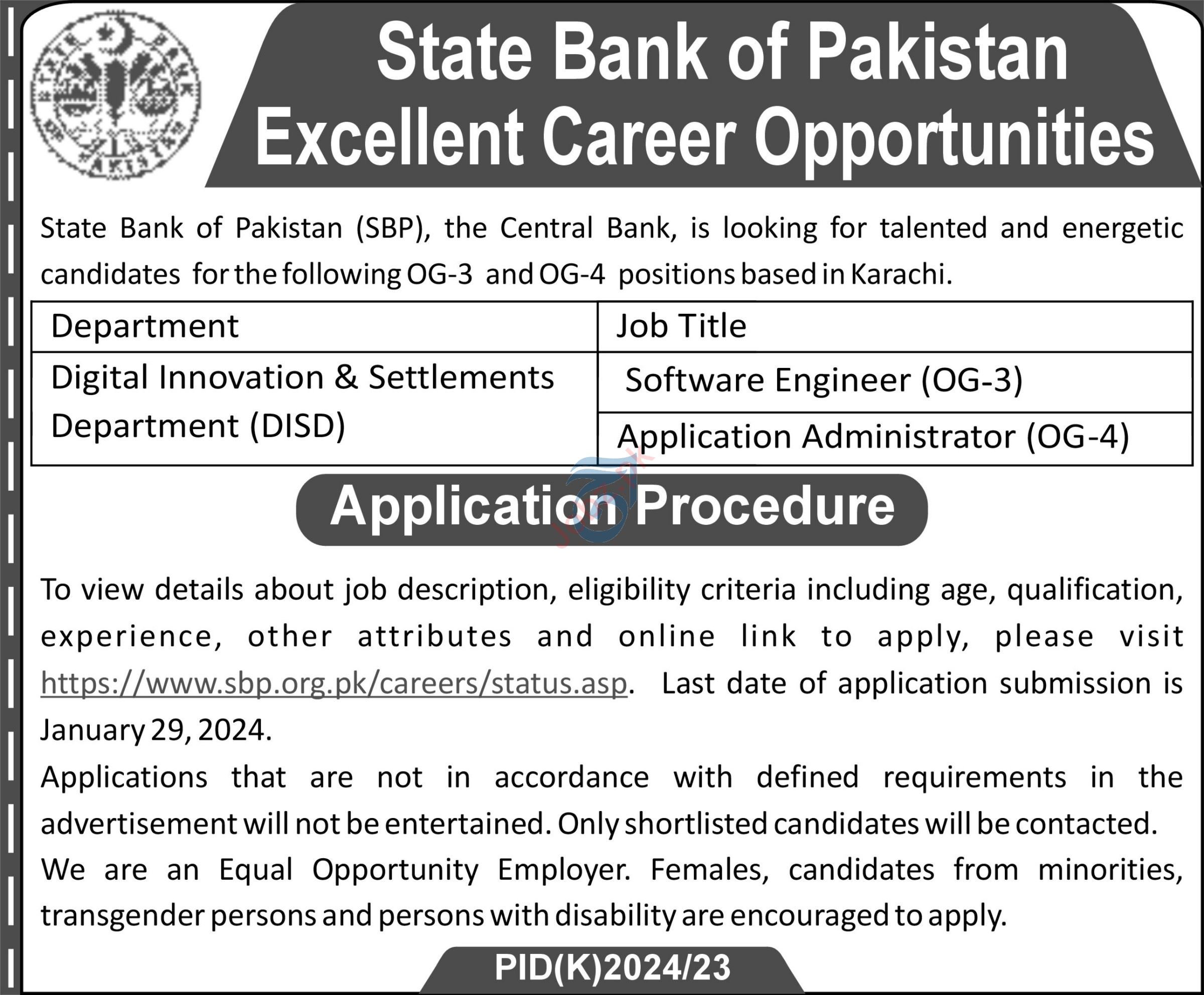 Job Notice at State Bank of Pakistan SBP Karachi 2025 Job Advertisement Pakistan
