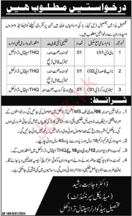Positions Vacant at Tehsil Headquarter Hospital THQ 2025 Job Advertisement Pakistan