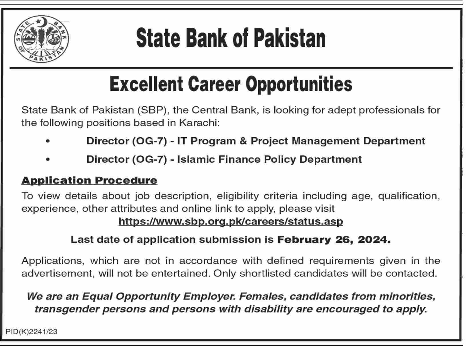 Job Positions at State Bank of Pakistan SBP 2025 Job Advertisement Pakistan