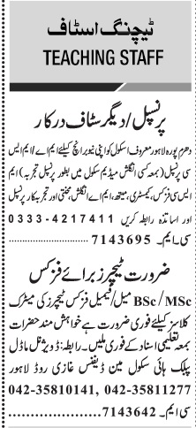 Educational Staff Jobs 2024 in Lahore 2024 Job Advertisement Pakistan