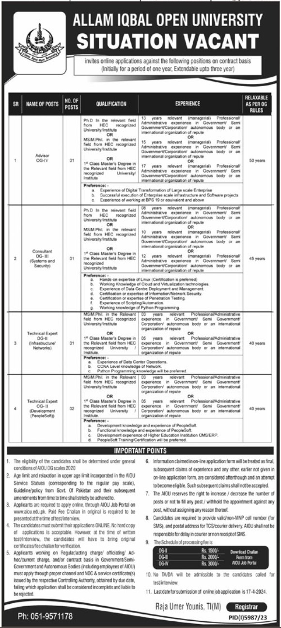 AIOU Allama Iqbal Open University Islamabad Jobs 2024 2025 Job Advertisement Pakistan