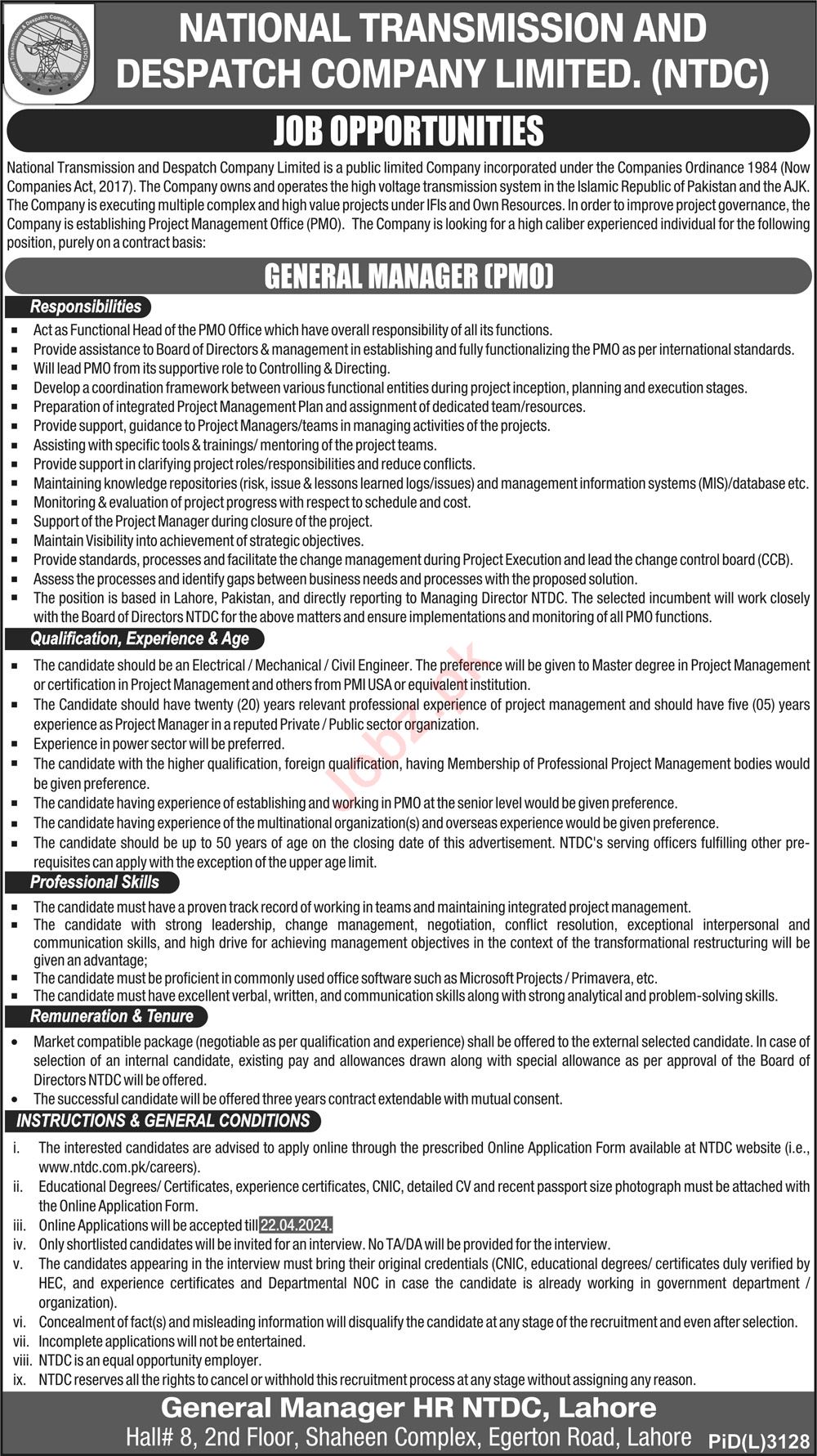 Job Position at National Transmission and Despatch Company 2025 Job Advertisement Pakistan