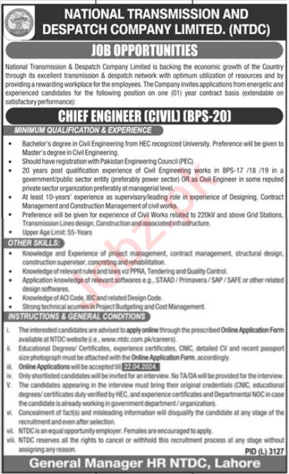 National Transmission & Despatch Company NTDC Job 2024 2025 Job Advertisement Pakistan