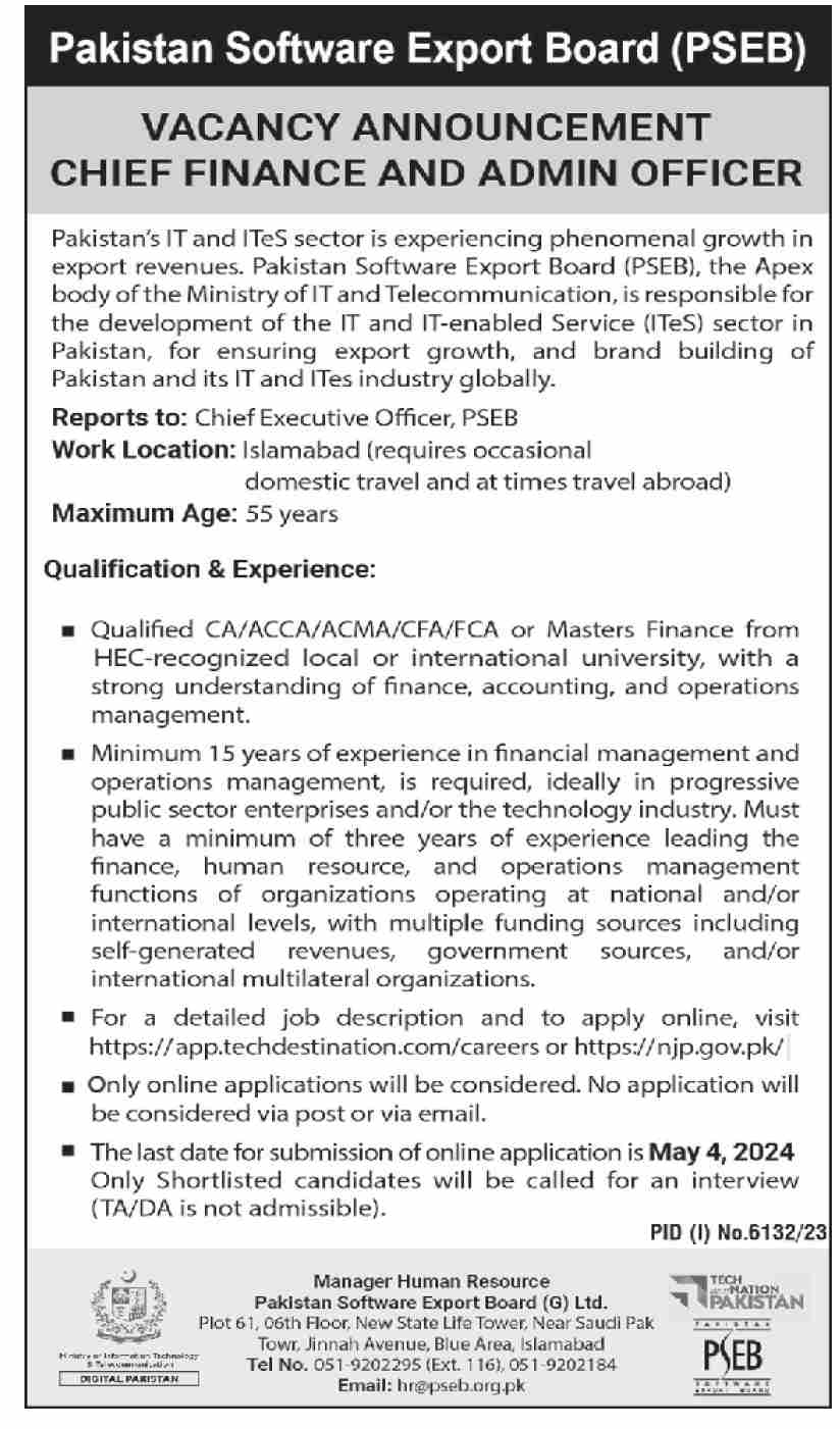 Pakistan Software Export Board PSEB Jobs 2024 2025 Job Advertisement ...