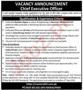 Chief Executive Officer CEO Jobs 2024 2025 Job Advertisement Pakistan
