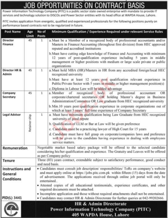 PITC Lahore Jobs 2024 2025 Job Advertisement Pakistan
