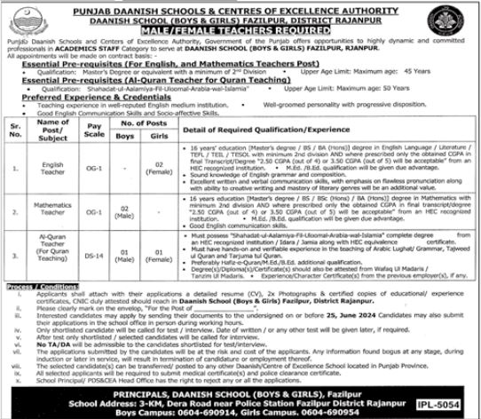 Job Positions at Daanish Schools Rajanpur 2025 Job Advertisement Pakistan