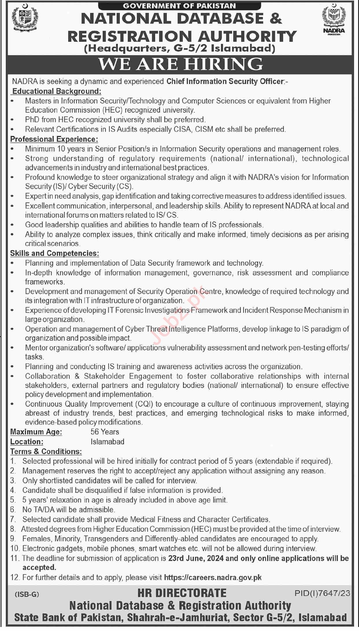 National Database & Registration Authority Islamabad Job 2025 Job Advertisement Pakistan