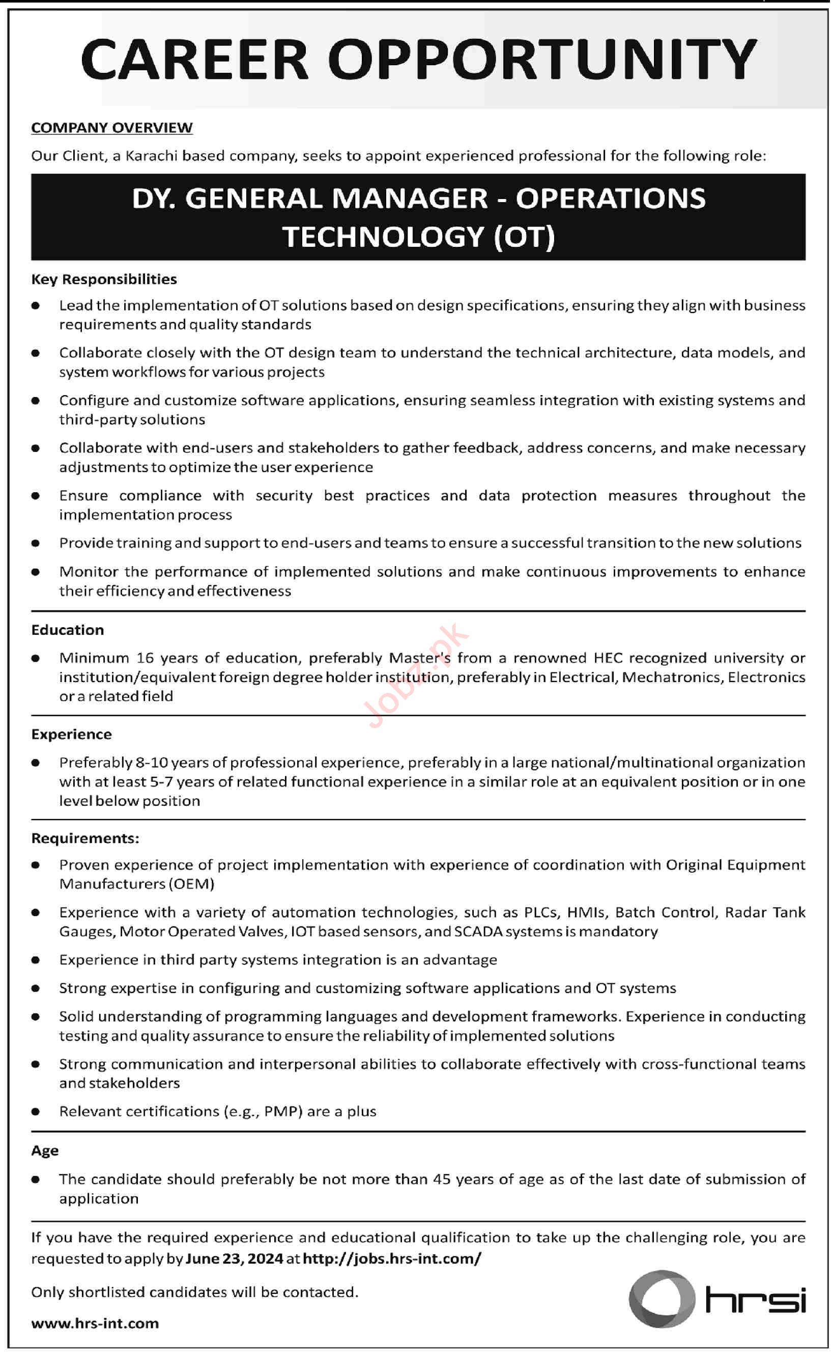 HRSI Karachi Job 2024 2025 Job Advertisement Pakistan