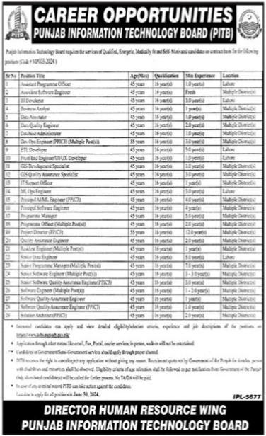 Job Positions at Punjab Information Technology Board PITB 2025 Job Advertisement Pakistan